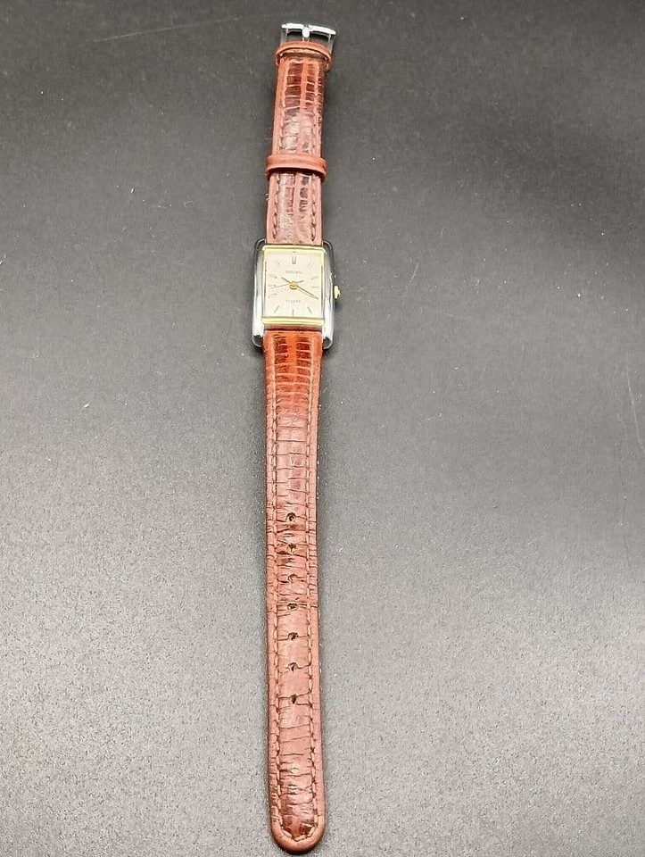 Seiko Lucent Rectangular Gold Brown Leather Quartz Watch Used | eBay