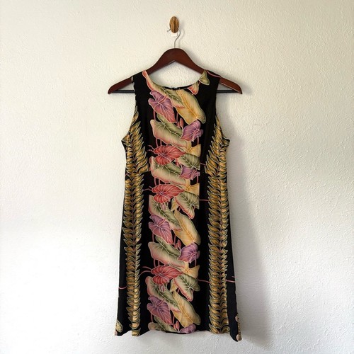 Vintage 80s 90s Hilo Hattie Hawaiian floral mini shift dress black ...