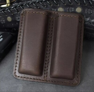 Double Magazine Pouch Genuine Leather for .40 .45 9mm Single Stack ...