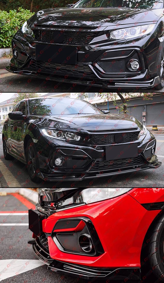 FOR 17-21 CIVIC Si & FK7 HATCHBACK M STYLE GLOSS BLACK FRONT BUMPER LIP ...
