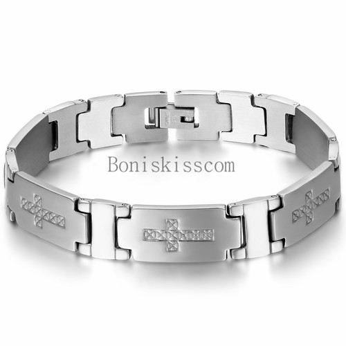 Stainless Steel Cross Link Eternity Chain Men's Bracelet Cuff Bangle ...