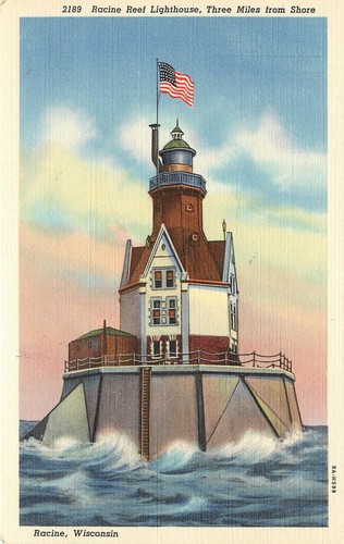 Vintage Postcard; Racine Reef Lighthouse 3 Miles from Shore, Racine WI ...