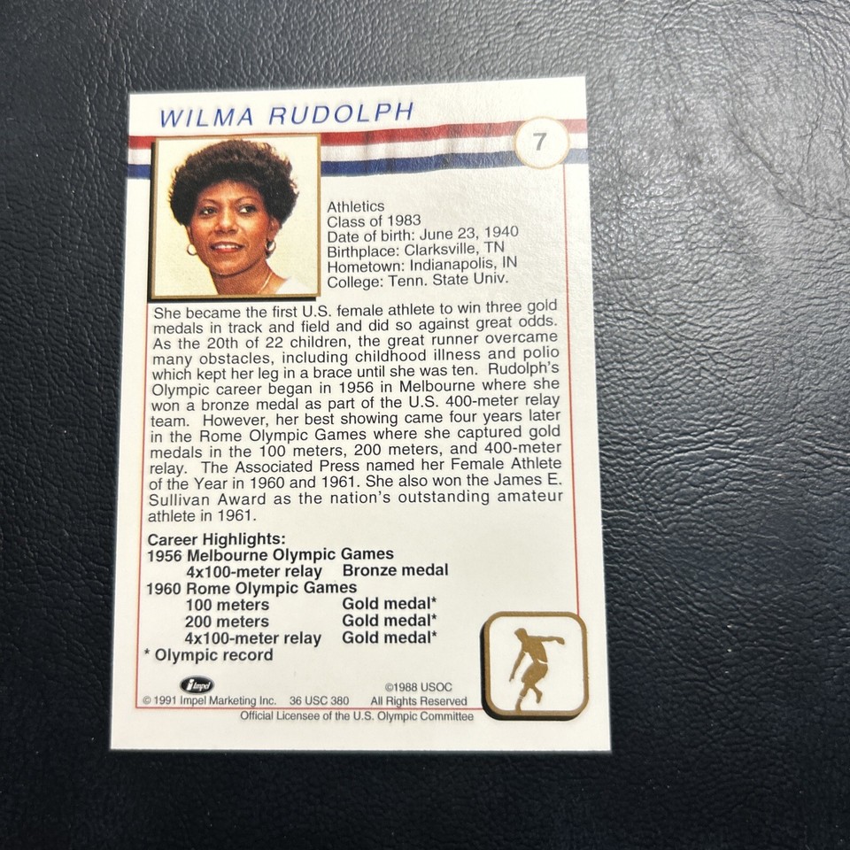 Jb10a Us Olympic Hall Of Fame 1991 Impel #7 Wilma Rudolph | eBay