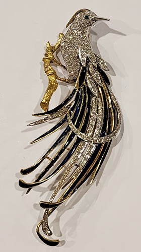 Vintage Bird of Paradise 18K 750 Gold Diamonds Enamel Brooch Italy 237A ...
