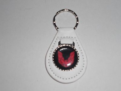 PONTIAC FIREBIRD OR TRANS-AM BIRD LOGO LEATHER KEYCHAIN NEW WHITE W RED ...