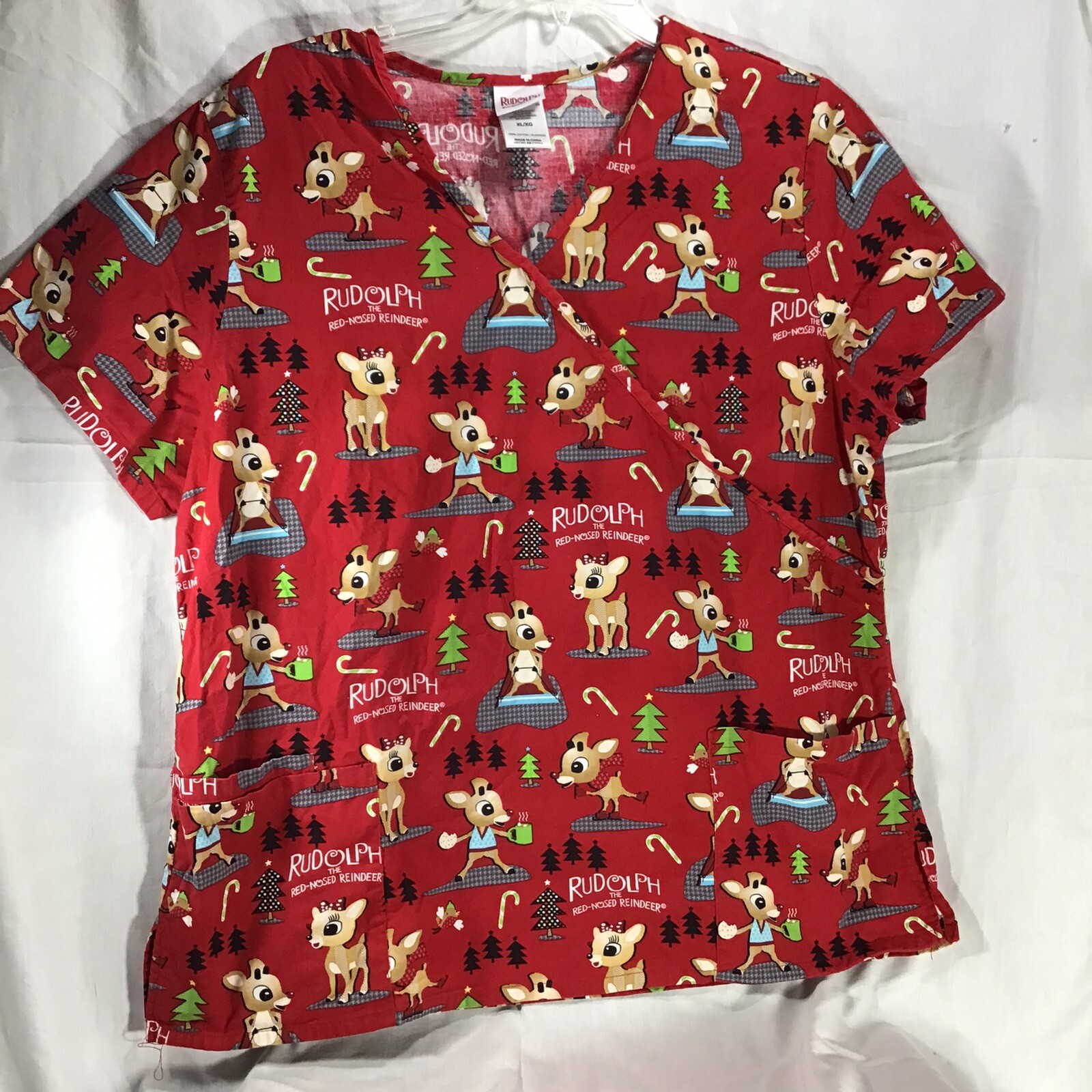 Rudolph the Red Nosed Reindeer XL Christmas Scrub Shirt Top Peds ...