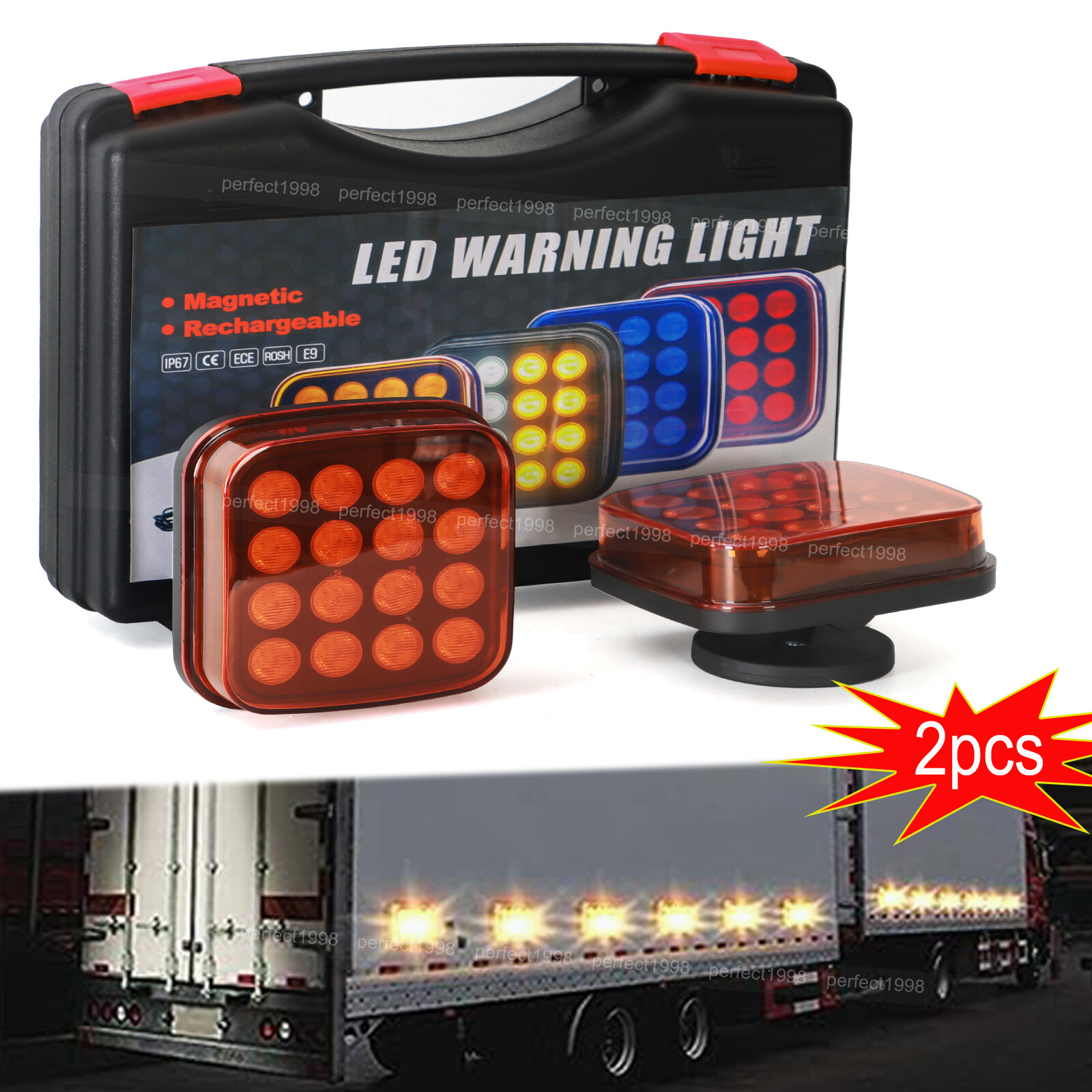 Wireless LED Rear Tail Lights Battery Operated USB Magnetic Tow Towing ...