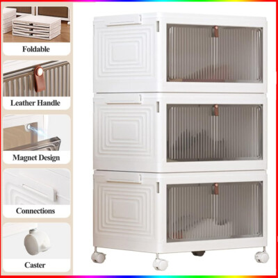 3 Tier Plastic Storage Bins with Lids Stackable Closet Organizer ...