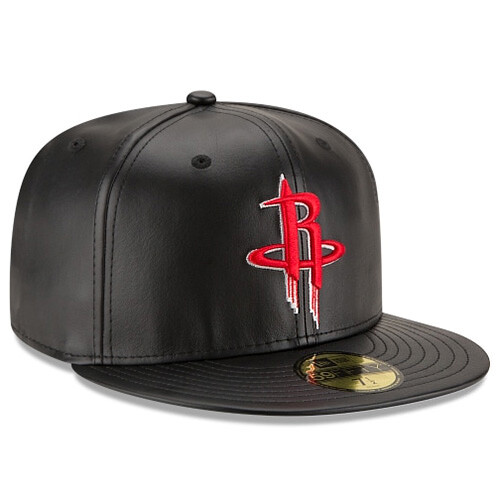 New Era Houston Rockets Fitted Hat Black Faux Leather NBA Official Game ...