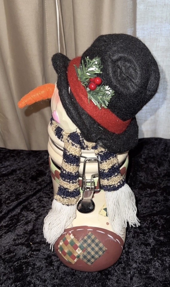 Ceramic Snowman Christmas Cookie Jar Canister With Lid 11” Decorative ...