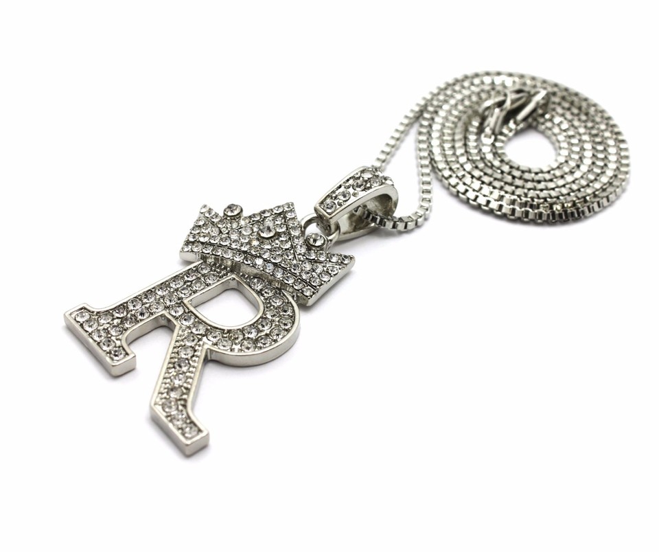 NEW LETTER "R" CROWN MICRO PENDANT 24" VARIOUS CHAIN FASHION NECKLACE ...