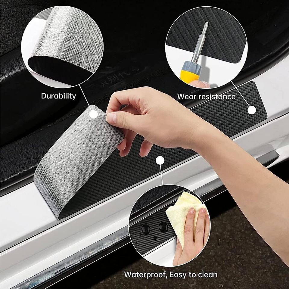8 Car Scuff Plate Black Carbon Fiber Door Sill Cover Panel Step ...