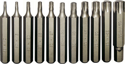 12Pc Torx-r Insert Bits (10mm Hex) T10-T60 75mm Long T&E Tools 91146 ...