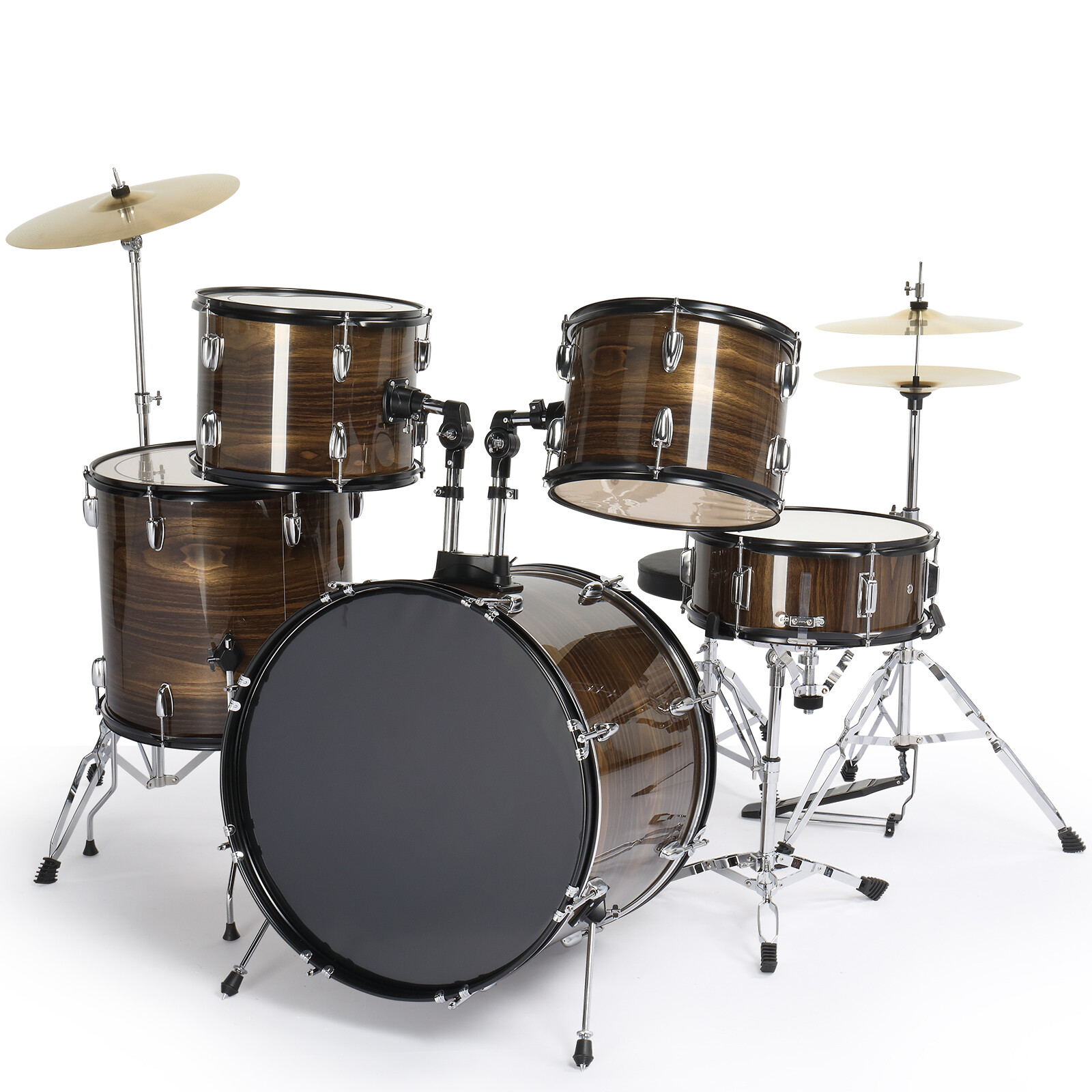 5pc Complete Full Size Pro Adult Drum Set Kit - Remo Heads, Brass ...