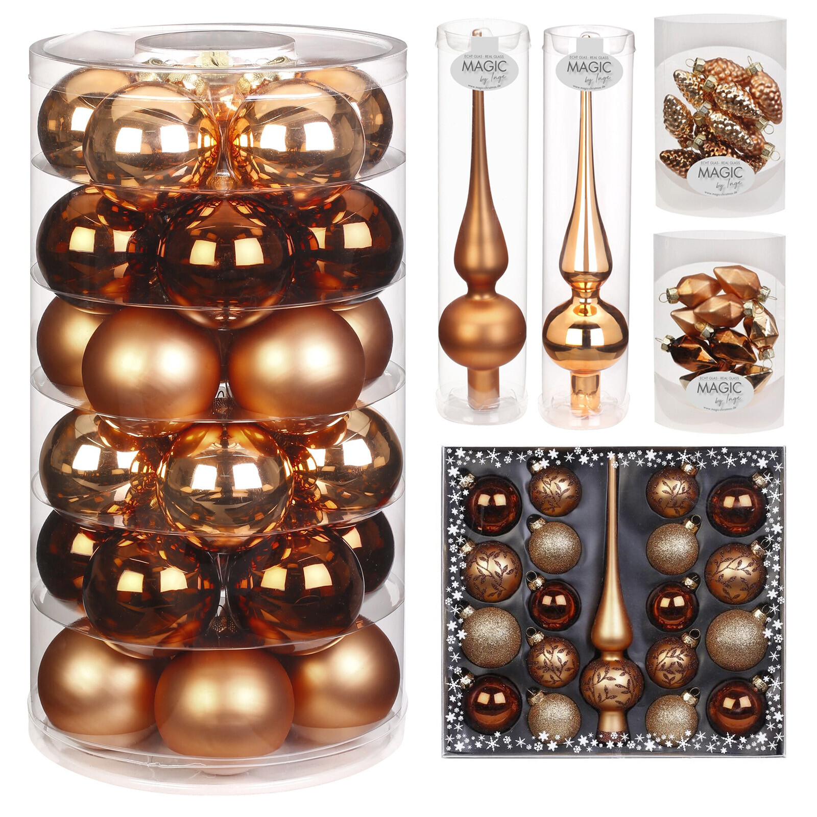 Inge Glas Weihnachtsschmuck Winter Toffee Christbaum Kugeln braun gold ...