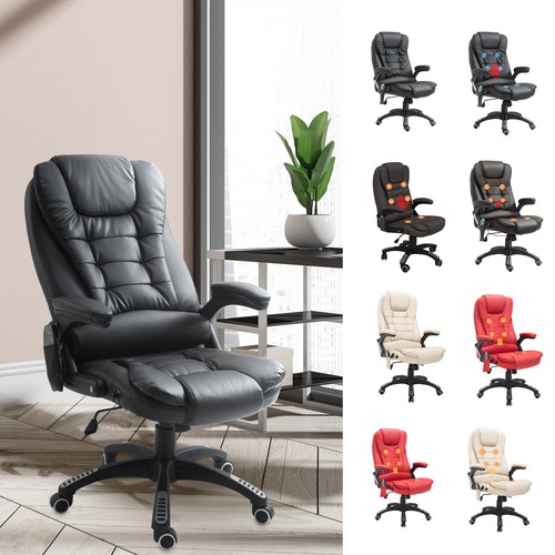 Office Computer Chair Massage Heat Leather Recline Wheels Swivel Remote ...
