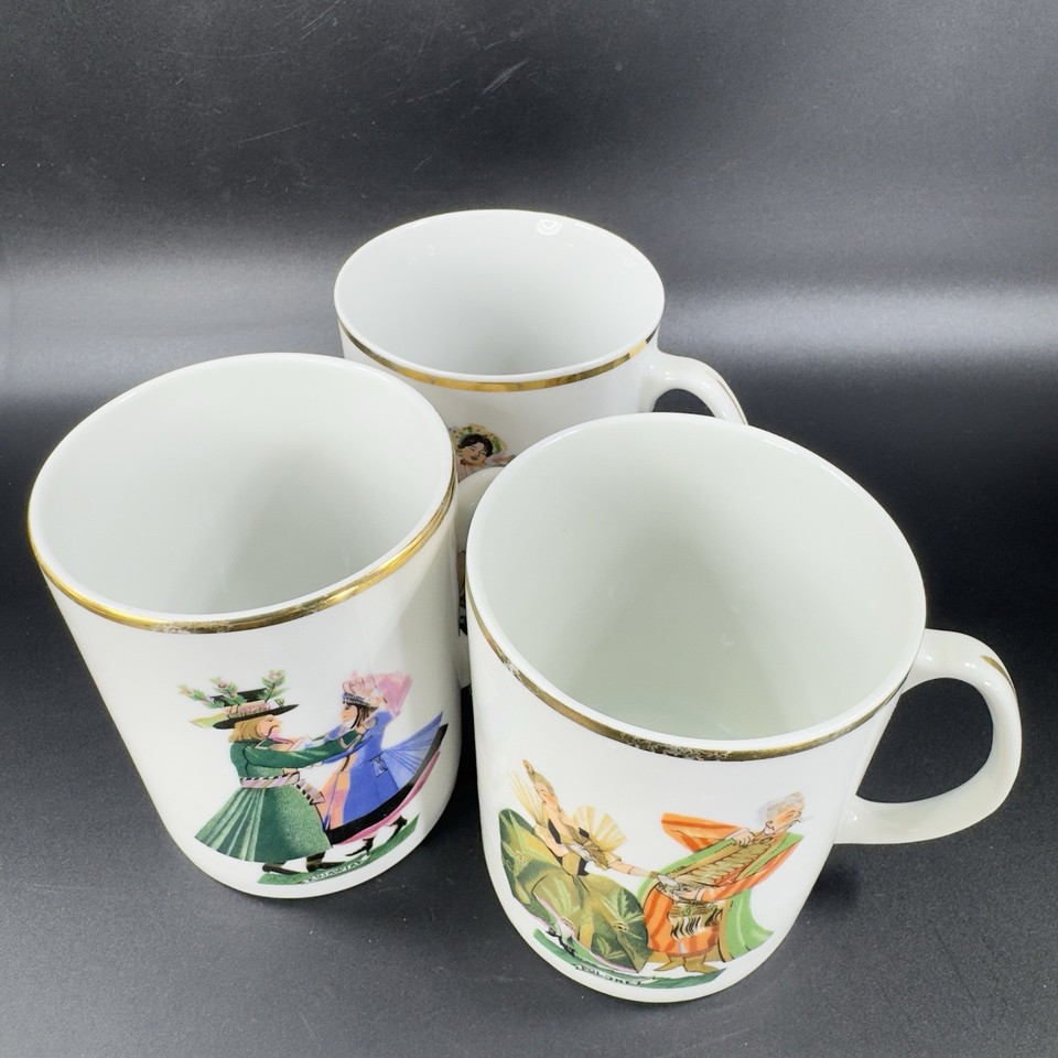 Vintage Farolina Traditional Polish Dancing Coffee Cups Mugs Set 3 Made ...