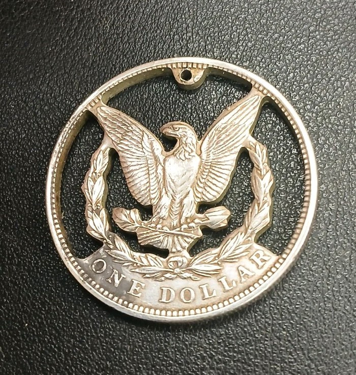Morgan silver dollar coin reverse eagle pendant cut out cutout vintage ...