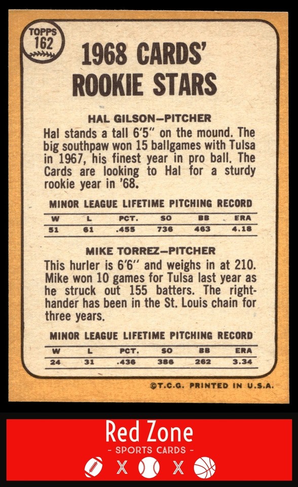 1968 Topps - #162 Cardinals Rookie Stars (Hal Gilson / Mike Torrez) RS ...