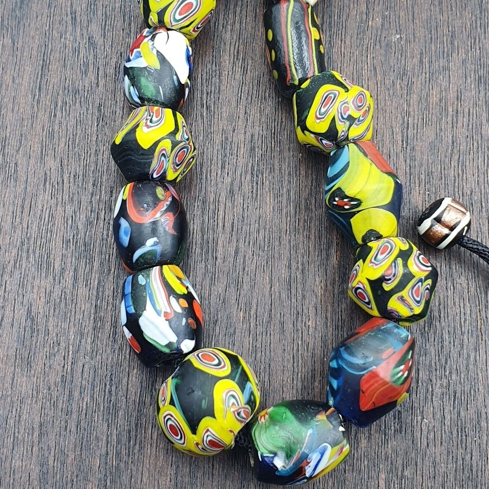 Vintage roman venetian style chevron mosaic glass beads necklace mx ...