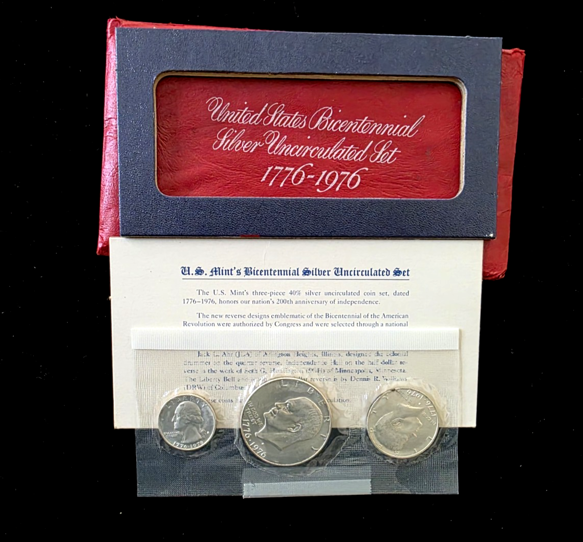1976 US Mint Bicentennial Silver Uncirculated 3 Coin Set OGP w/ COA Ike ...