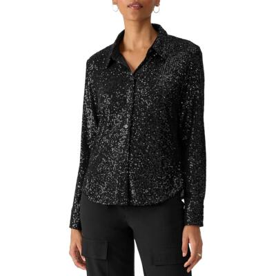 Sanctuary Womens Radiant Black Sequined Button-Down Top Shirt XXS BHFO 0396 | eBay
