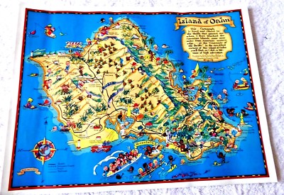 LOVELY VERY DETAILED CARTOON MAP OF ISLAND OF OAHU BY RUTH TAYLOR WHITE ...