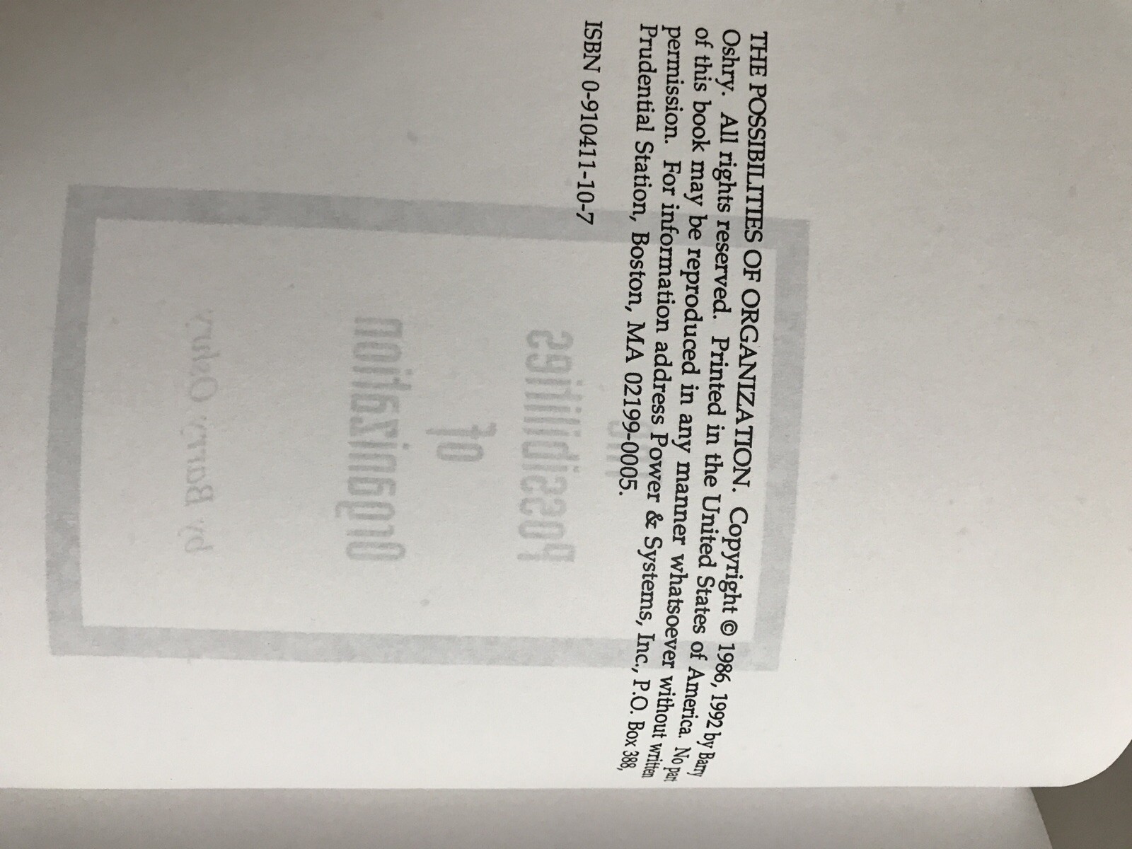 Possibilities of Organization by Barry Oshry (Trade Paperback) for sale ...