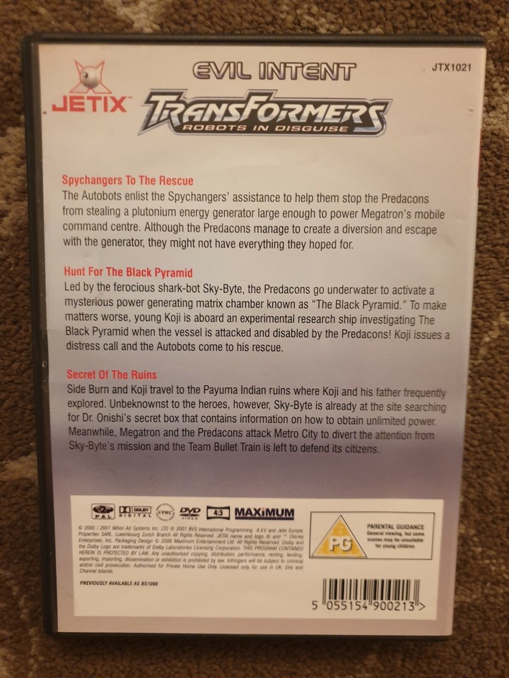 TRANSFORMERS ROBOTS IN DISGUISE EVIL INTENT DVD 3 EPISODES CARTOON ...