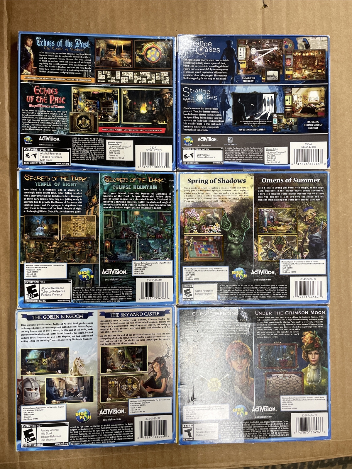 Lot of 6 2 Game Packs = 12 Games Big Fish Hidden Object Mystery PC ...