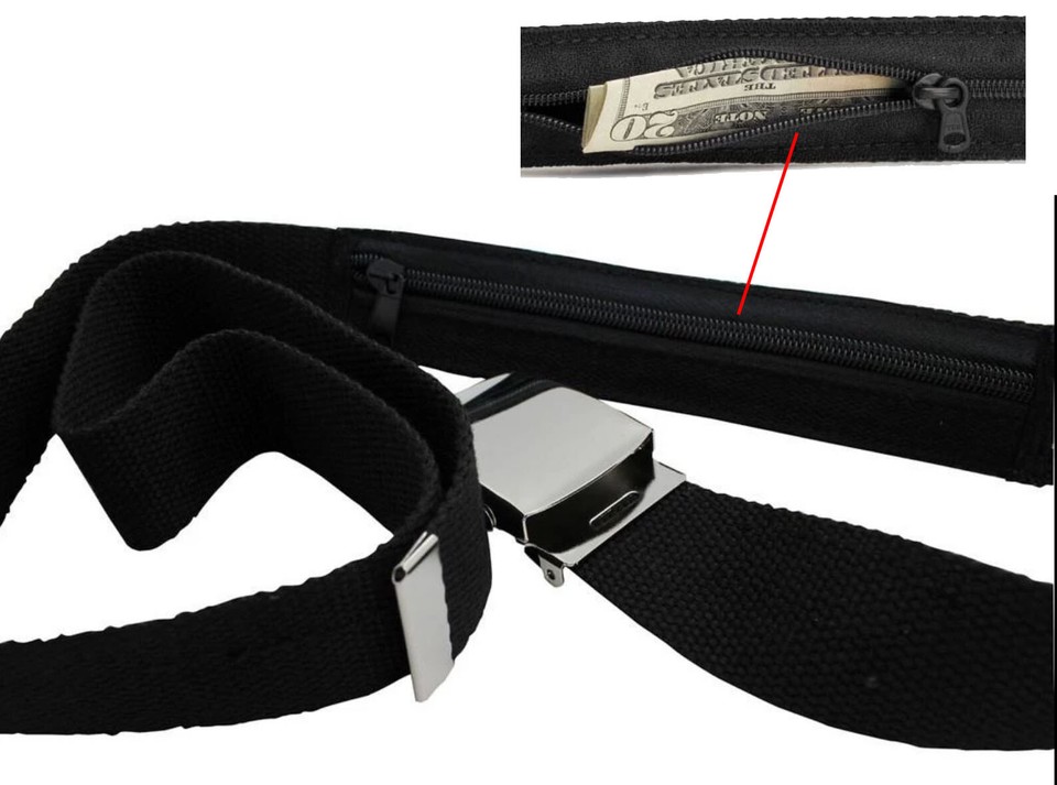 Black Men's Casual Belt Hidden Waist Money Belt Travel Work | eBay