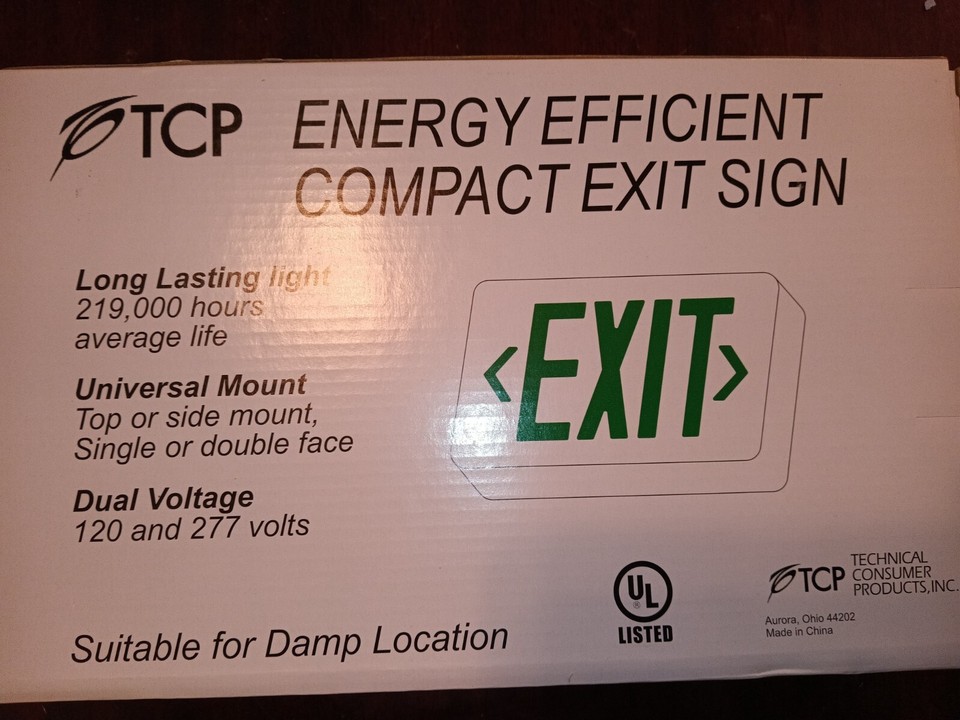 TCP Energy Efficient Compact Damp Location Green LED Emergency Exit ...