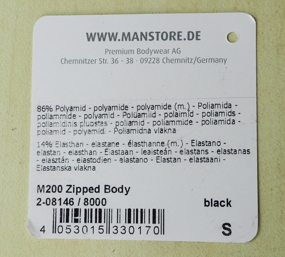 Manstore M 200 front zip body leotard unitard men small | eBay UK