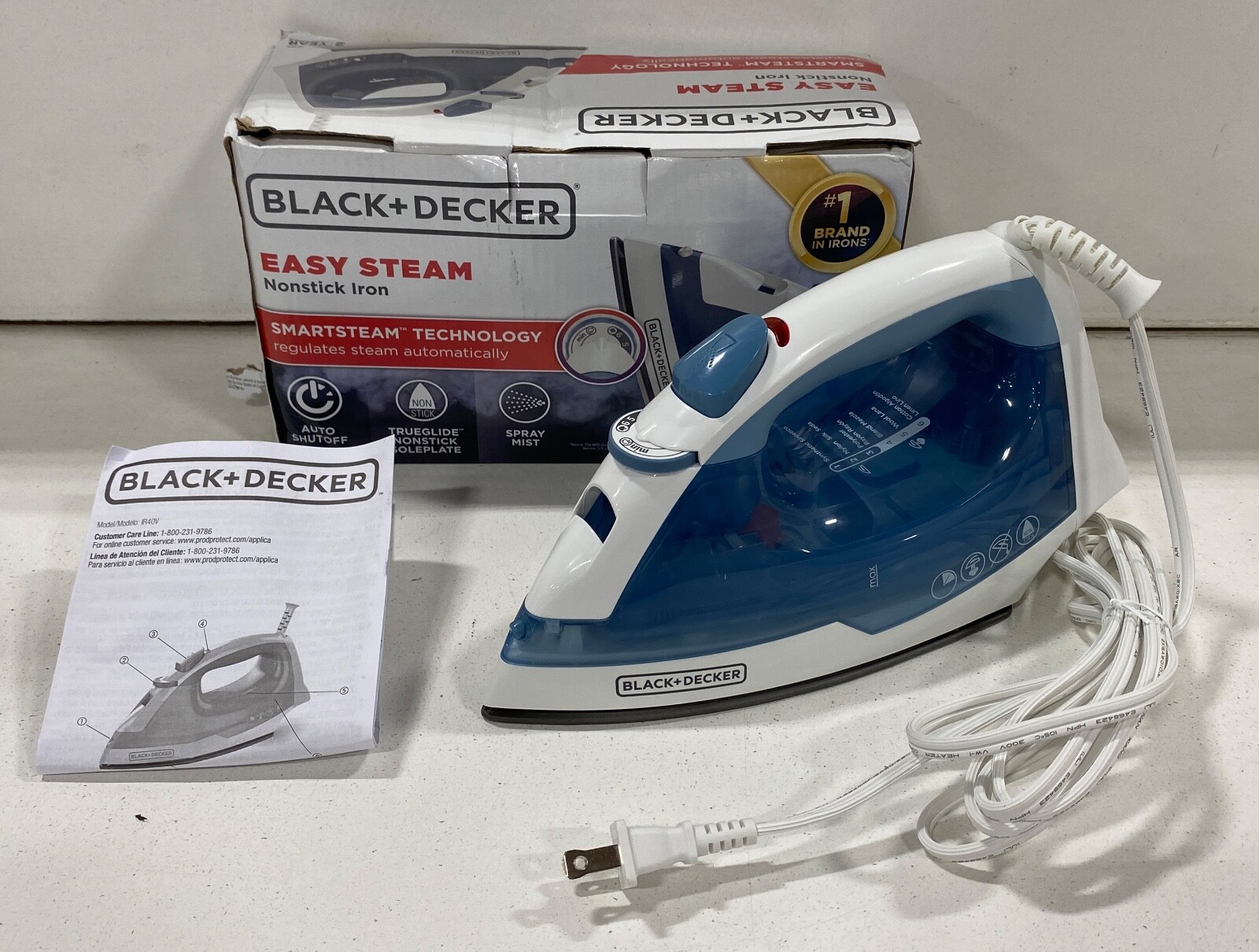 BLACK+DECKER IR40V Easy Steam Compact Iron - Blue/White 50875818088| eBay
