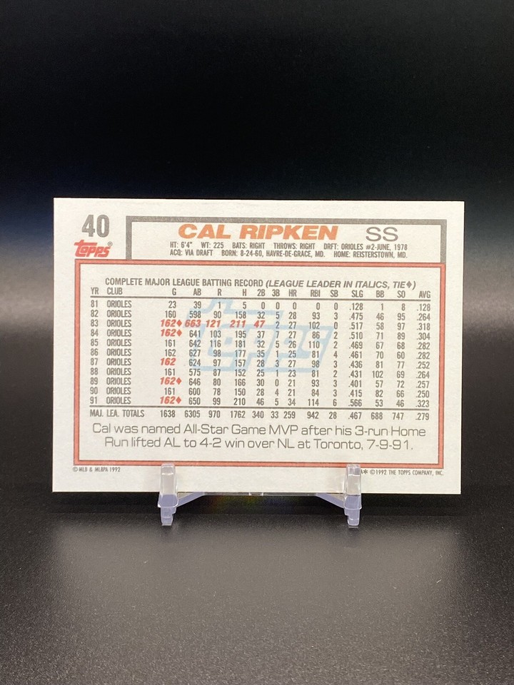 1992 Topps #40 Cal Ripken Jr. Baltimore Orioles HOF | eBay