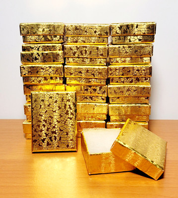 20 PCS Small Size Gold Cotton Filled Jewelry Gift Boxes 2"L x 1.5"W x 0 ...