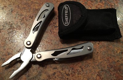 Silver Sheffield multi tool in sheath, for camping, hunting, carpentry ...