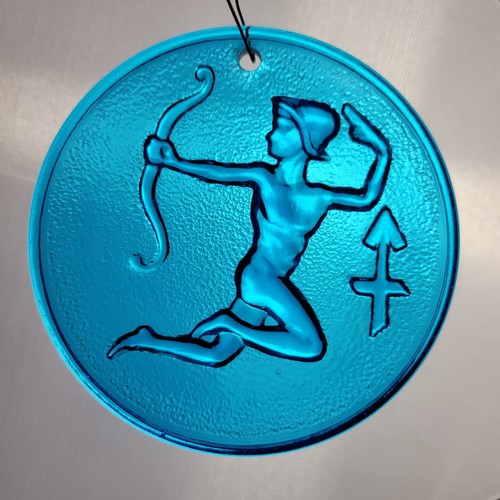 FENTON Zodiac Sagitarius Glass Medallion Blue Suncatcher Ornament ...