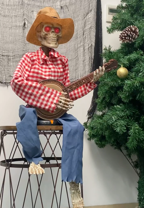 Animatronic Halloween Prop LED Musical Cowboy Skeleton Playing Banjo ...