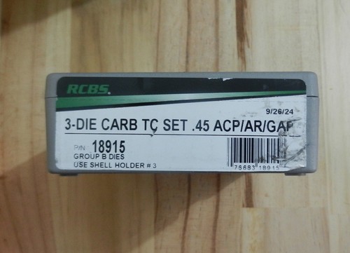 RCBS Carbide TC 3-Die Set; New In Sealed Box; Group B Dies; 45 ACP, GAP ...