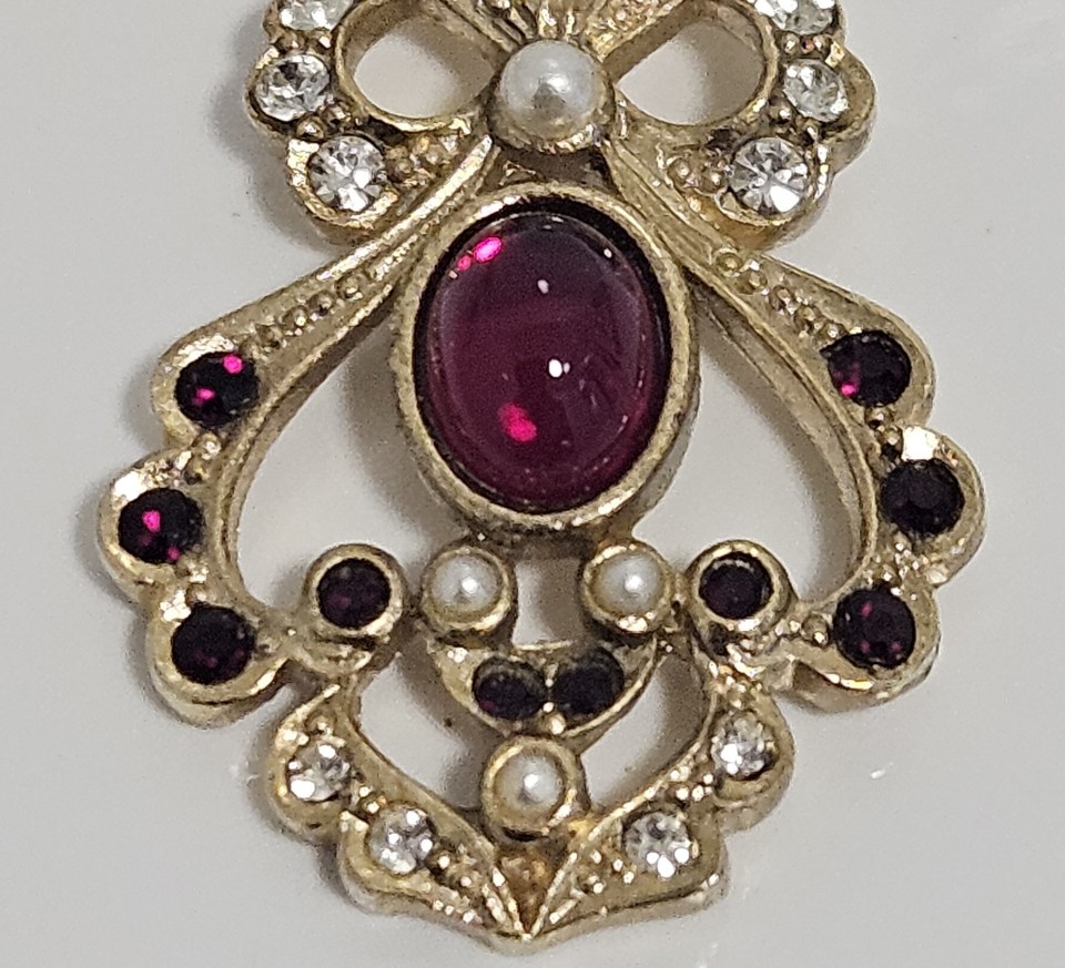 Vintage Sphinx Stamped Pendant. Goldtone With Red Coloured Stones ...