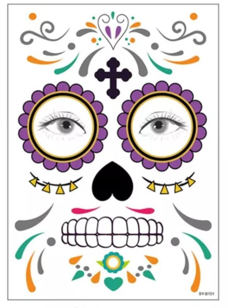 Halloween Temporary Tattoo – Skull Floral Face & Body Sticker for ...