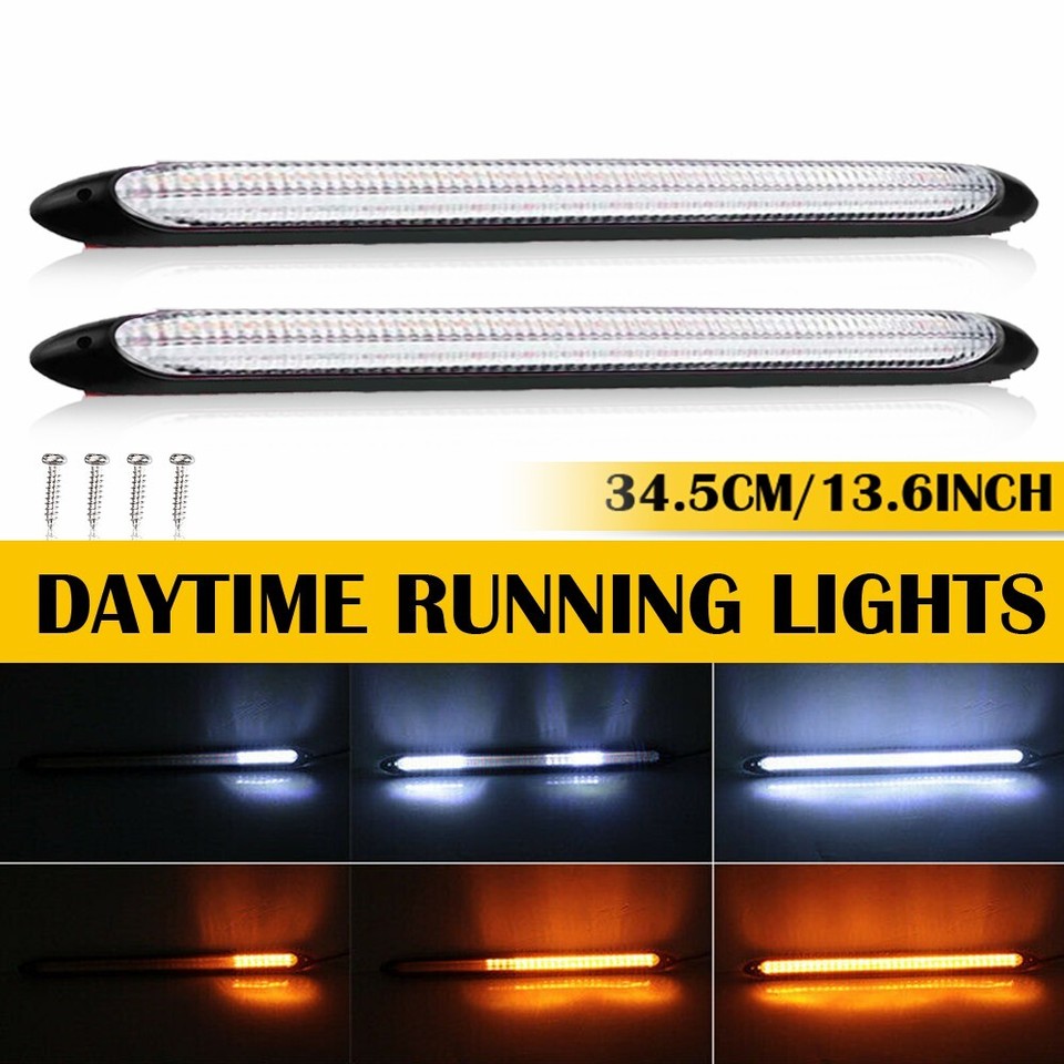 2x LED Switchback DRL Tube Light Strip Amber White Sequential Flow Turn ...
