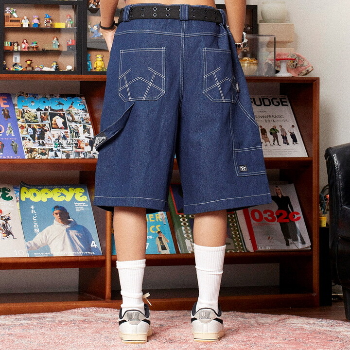 Mens Loose Denim Shorts Gangsta Chicano Hip-Hop Knee-Length Pants Baggy ...