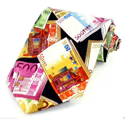 International Euros Men's Neck Tie Money Bills Finance Currency Black ...