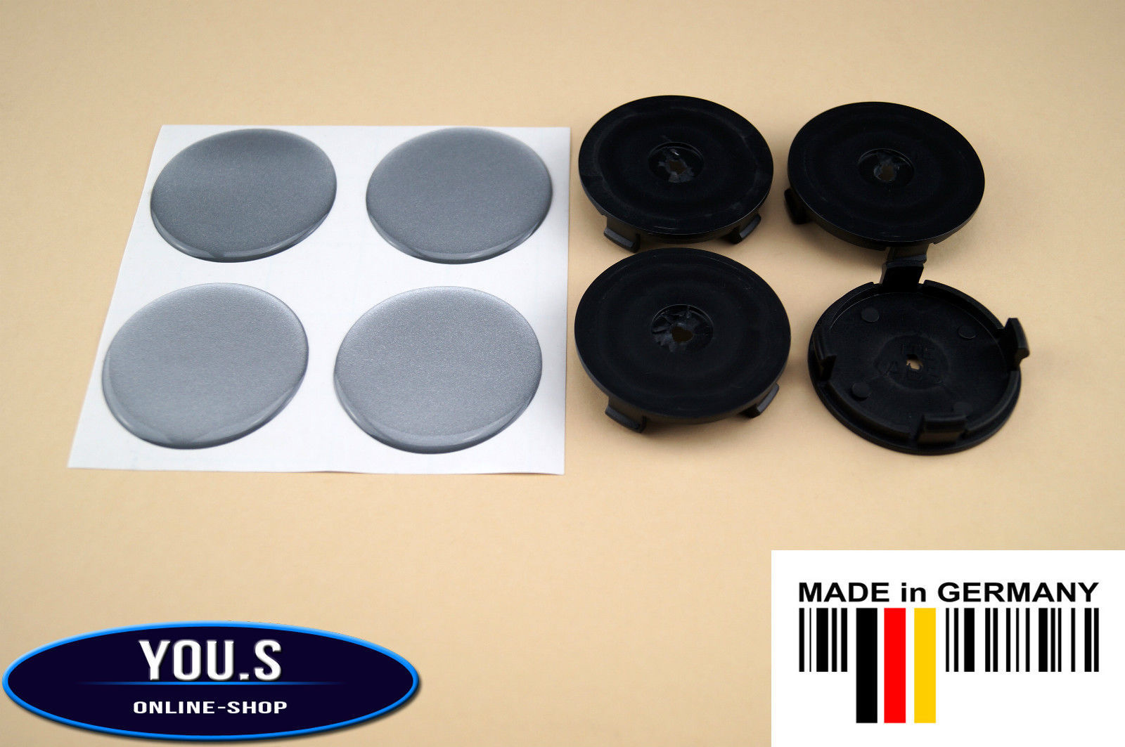 4 Hub Caps With Silver Silicone Stickers 55,5 - 52,5 MM Tte Brock ...