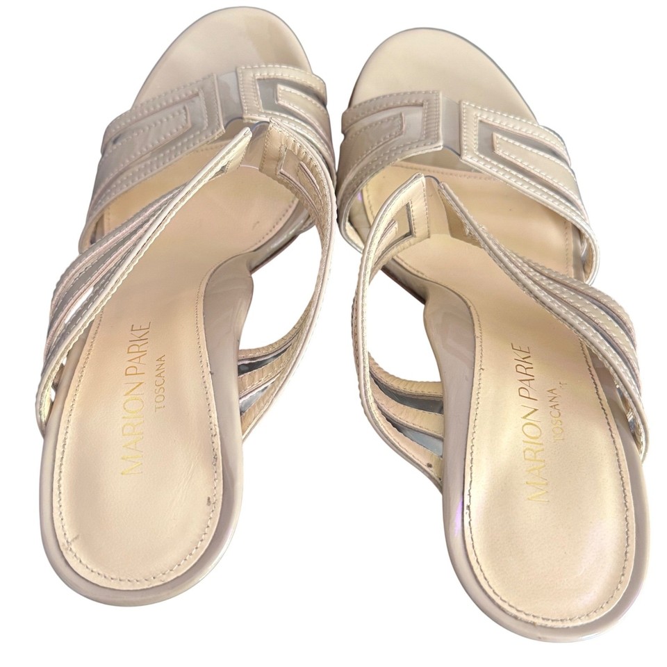 Marion Parke Larkin Nude Patent Leather PVC Sandals Clear Heel Size 36. ...