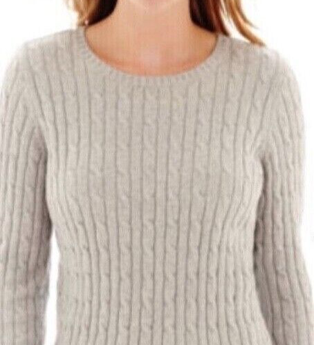 Women's Large, GRAY CABLE SWEATER Long-Sleeve, Swoop Neck, Cotton Blend ...