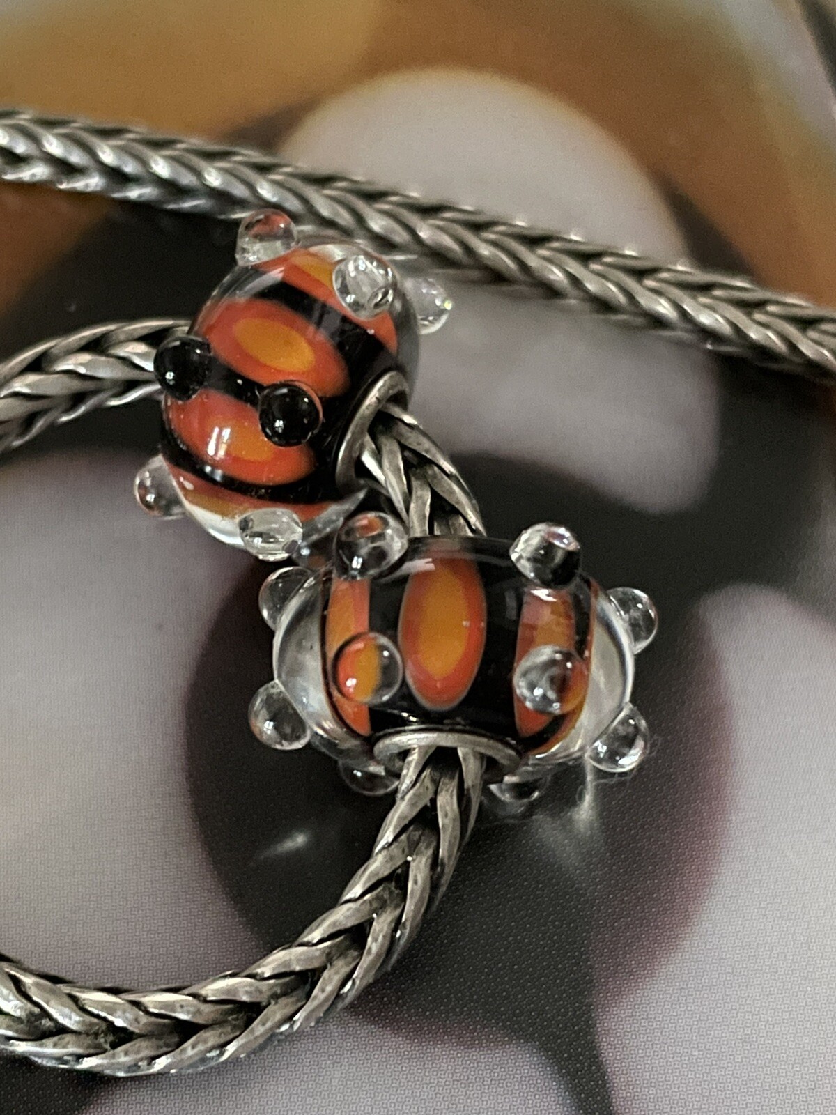 Trollbeads Rare Pair Pumpkin Caterpillar Orange & Black Event Beads New ...