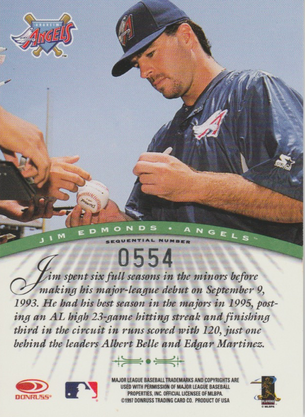 Jim Edmonds 1997 Donruss Millennium Marks Signature Series autograph ...